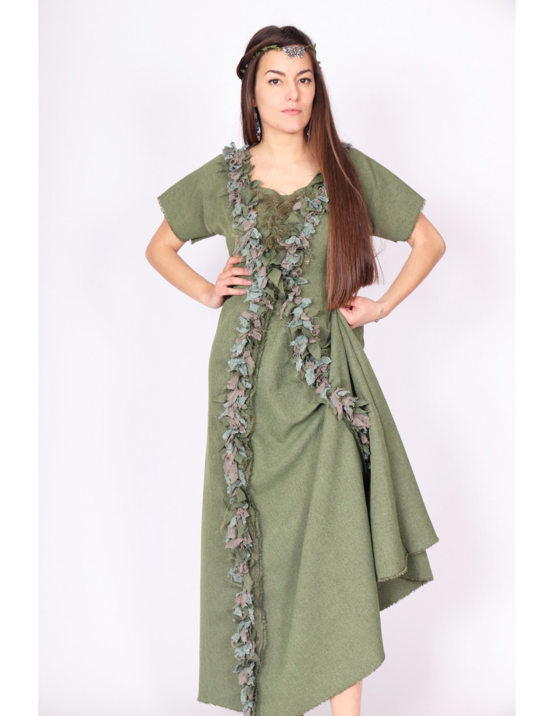 Medieval dress with fringe applications