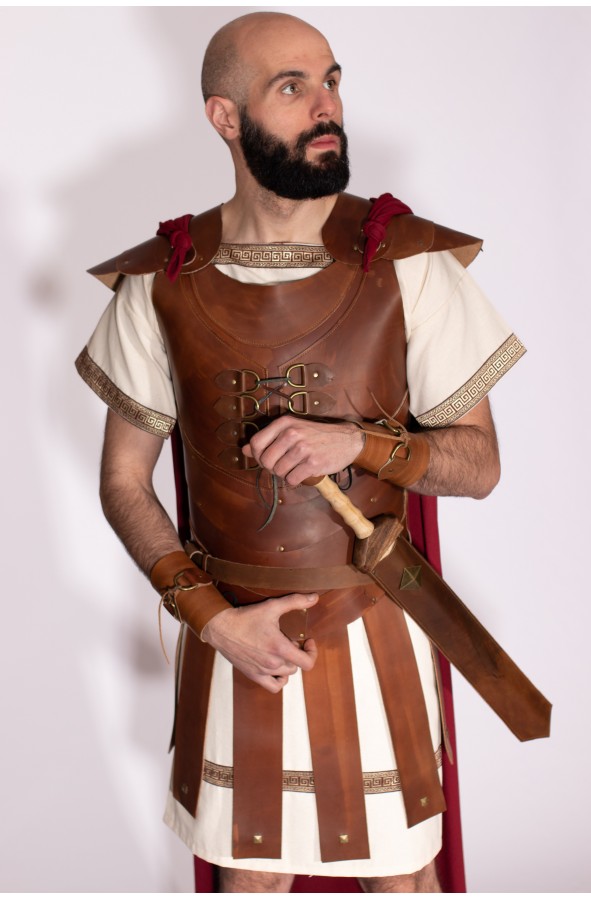 Vintage brown leather Roman armor with strips