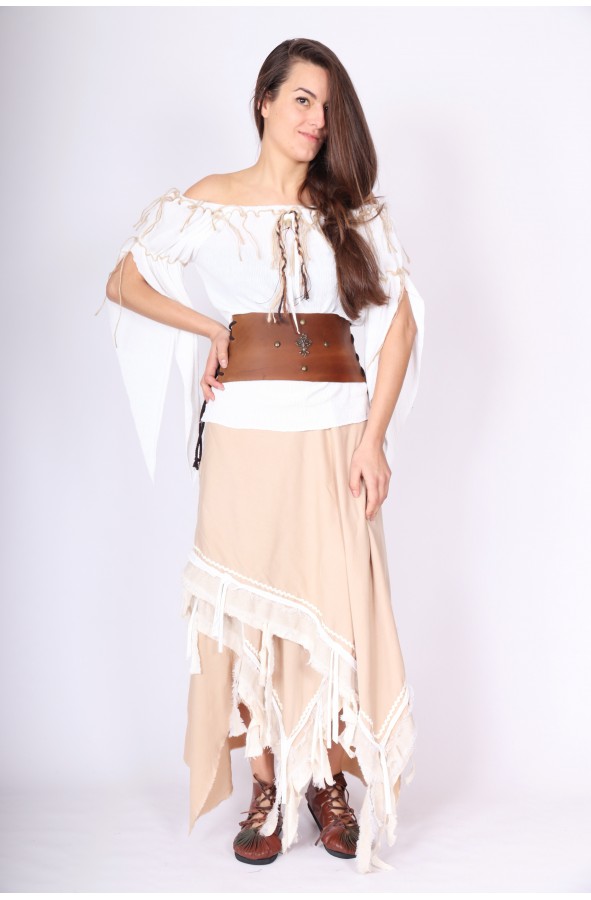 Corsé medieval de cuero marrón con Flor de Lis labrada