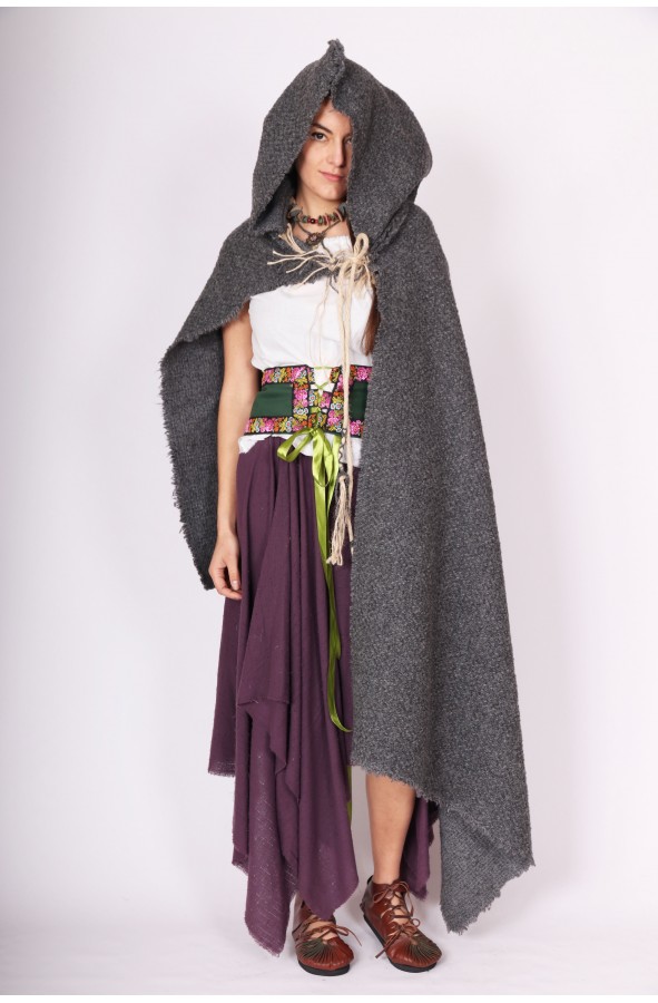 Medieval grey hooded cloak