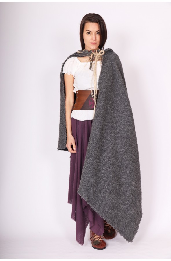 Medieval grey hooded cloak